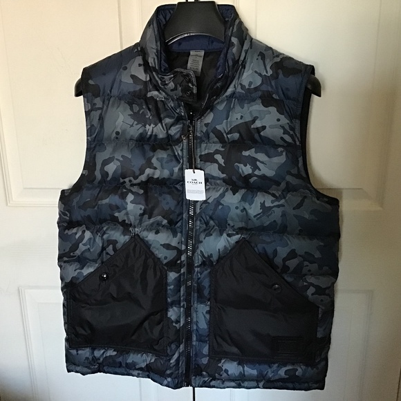 Coach | Jackets & Coats | Nwt Coach Mens Reversible Blue Camo Down Vest ...